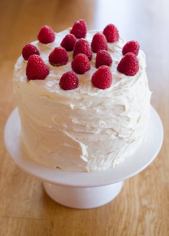 Chocolate Cake with Raspberries and Cream Cheese Frosting