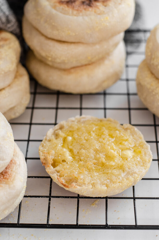 BEST Homemade Sourdough English Muffins Recipe - Buttered Side Up